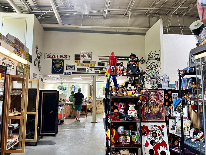 Vintage signs and pop culture collectibles create a nostalgic wonderland. Even Mickey Mouse has found his way to this Pennsylvania treasure trove.