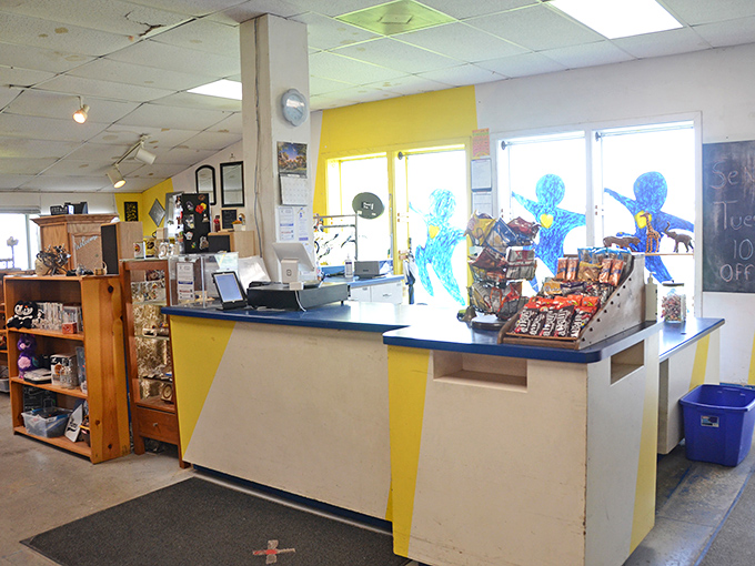 Command central! Encore's bright checkout station with its blue countertop is the final gateway between you and a car trunk full of triumphant bargain victories.