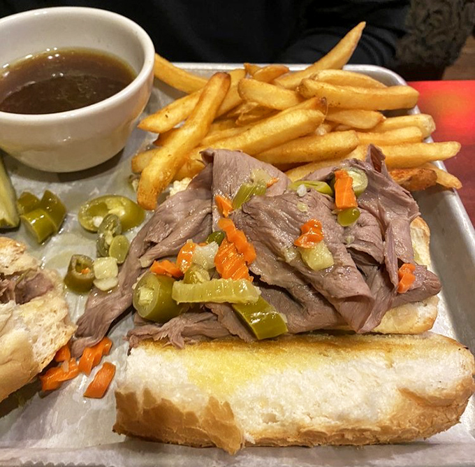 A Chicago beef sandwich that makes no apologies for the mess it's about to create. The kind of sandwich that demands a stack of napkins and your full attention.
