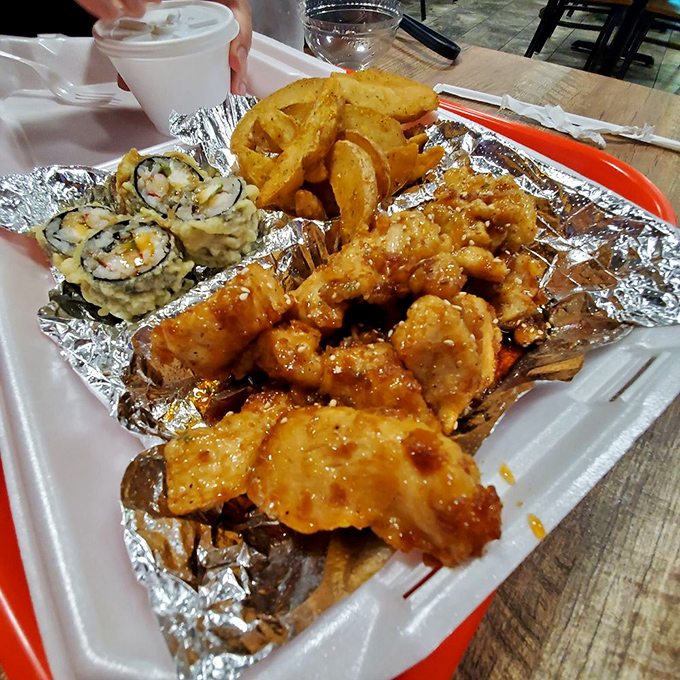 This chicken breast combo with onion rings shows how Korean flavors elevate familiar American favorites.