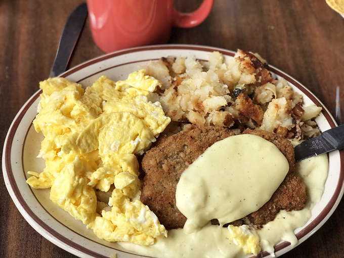 Country-fried steak with gravy alongside scrambled eggs and home fries&mdash;the breakfast equivalent of a standing ovation for your taste buds.