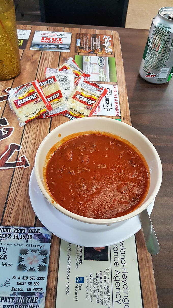 Chili that demands respect and crackers that know their supporting role—a lunch option that proves Midway's culinary prowess extends well beyond the breakfast hours.