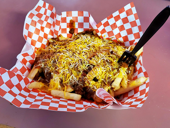 Chili cheese fries that don't mess around&mdash;a mountain of crispy potatoes buried under an avalanche of savory chili and melted cheese glory.