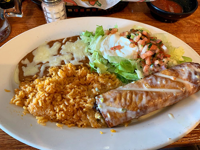 A chimichanga that's crispy on the outside, tender within - like finding treasure wrapped in golden perfection.
