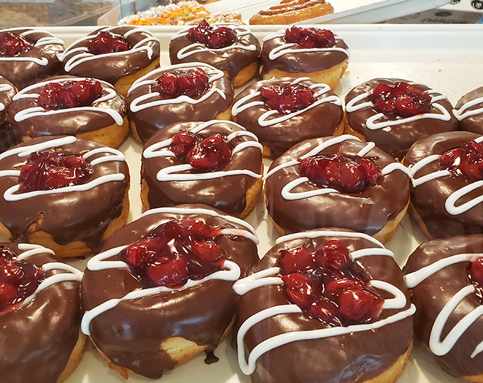 These chocolate cherry creations aren't just donuts&mdash;they're proof that someone in this kitchen understands the meaning of true love.