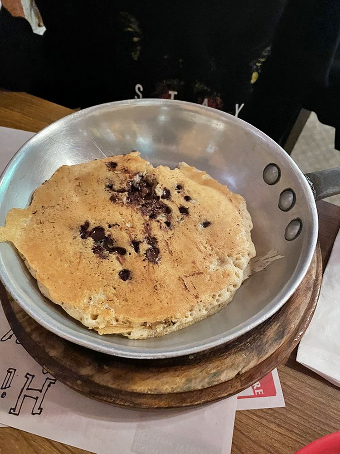 A chocolate chip pancake that makes you remember why breakfast is the most important meal of the day—and possibly the most joyful.