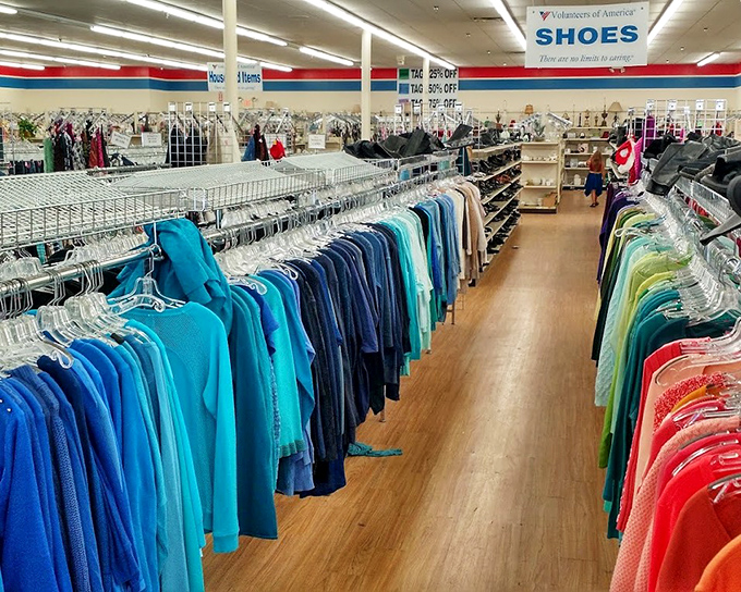 Color-coded clothing sections make finding your size a breeze. Like having a personal shopper who organized everything while you were getting coffee.