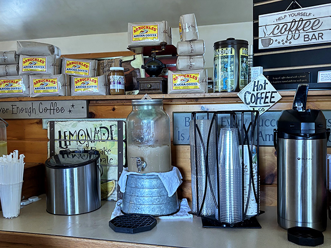 The coffee station—because what goes better with fresh-baked pastries than a cup of joe? Nothing, that's what.