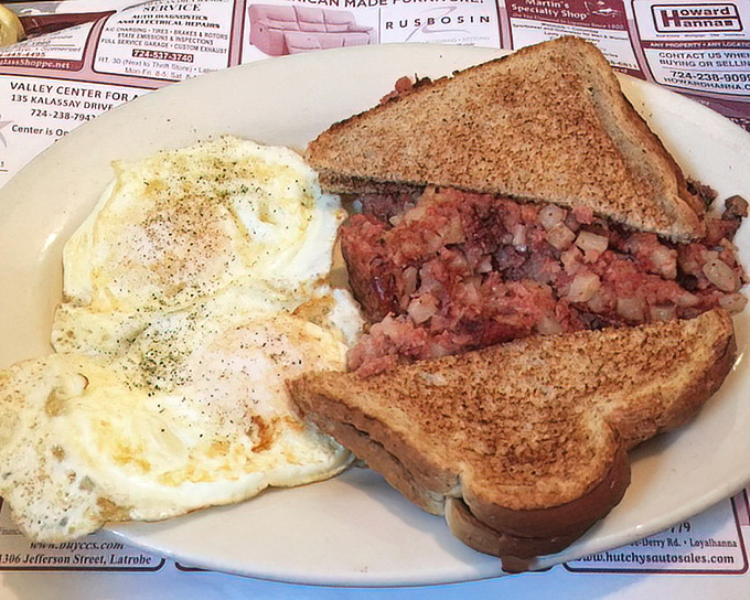 Corned beef hash and eggs&mdash;the breakfast of champions who aren't counting calories. This plate has launched a thousand productive days across Ligonier.