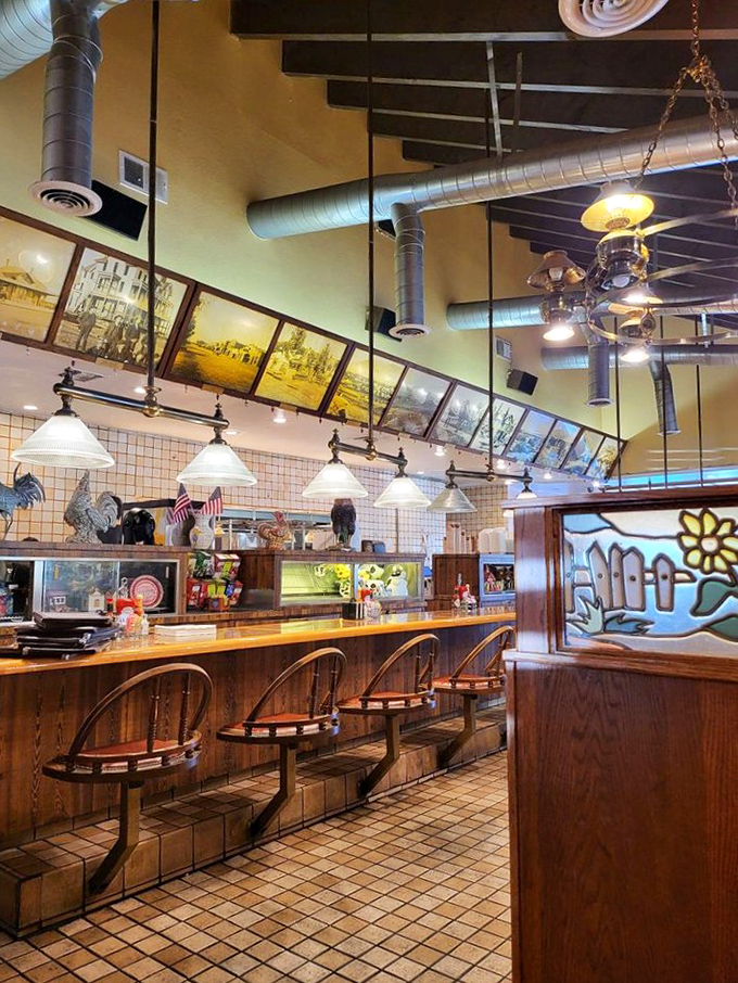 Counter seating where regulars exchange friendly banter with servers and the coffee is always hot. Diner perfection in its natural habitat.