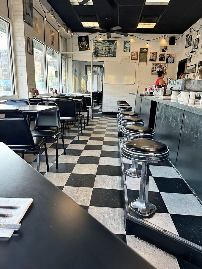 The counter stools aren't just seating&mdash;they're front-row tickets to the breakfast show, where coffee flows and conversation grows.