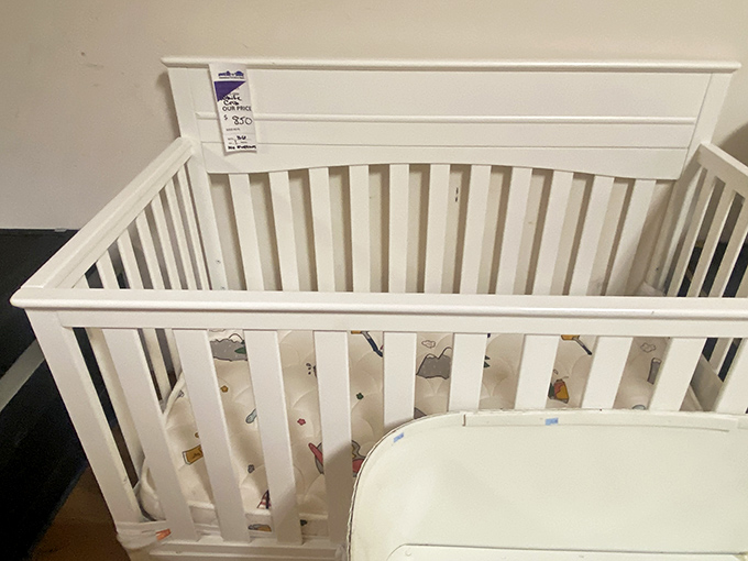 A pristine crib awaits its next tiny occupant. New parenthood is expensive enough &ndash; score one for the budget-conscious moms and dads!