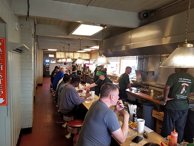 A full counter of satisfied customers tells you everything you need to know. This isn't just eating&mdash;it's a communal Delaware experience.