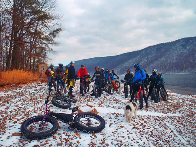 Winter doesn't stop Huntingdon's outdoor enthusiasts&mdash;these fat-tire cyclists gather lakeside, proving Pennsylvania adventures continue regardless of temperature.