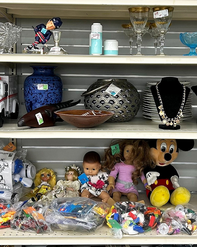 Vases, figurines, and forgotten wedding gifts form a still life of American consumption, waiting for their renaissance in new homes.