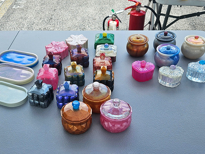 Tiny treasures with outsized charm. These colorful vintage containers once held powders and potions; now they're waiting to safeguard new secrets.