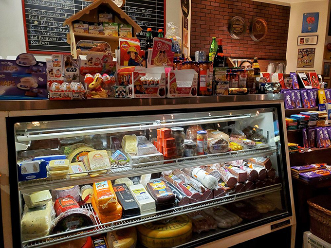 Cheese and sausage displayed like the culinary treasures they are. This deli case has caused more drooling than a teething baby.