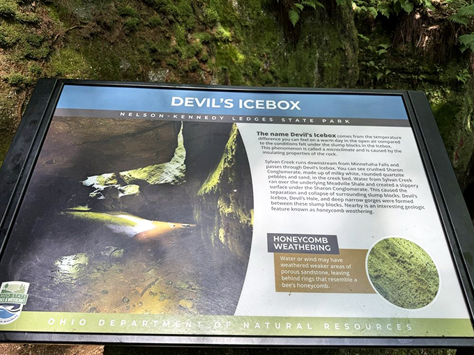 The Devil's Ice Box &ndash; where even summer heat surrenders. This naturally air-conditioned grotto proves Satan might actually have good taste in real estate.