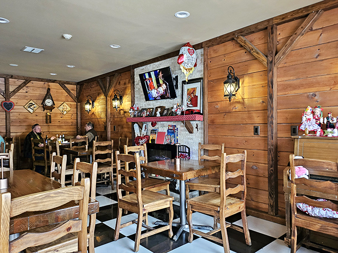 Rustic wooden walls and simple furnishings create the perfect backdrop for serious eating. No distractions from the main event: authentic Polish flavors.