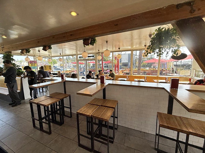 The dining area: where strangers become friends, united by the universal language of "mmm" and "you've got to try this."