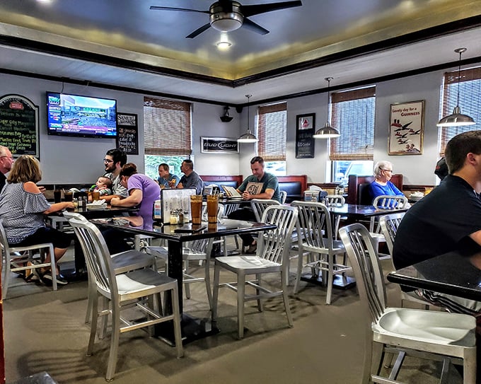 The dining room hums with the universal language of good food, where strangers become united in their pursuit of cheese-stuffed happiness.