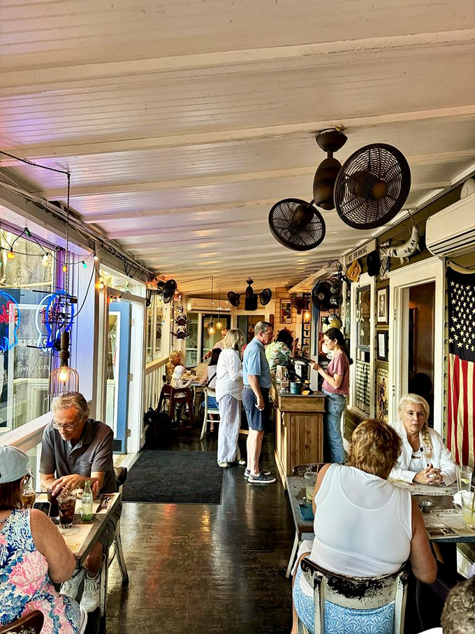 The narrow dining room creates an intimacy that turns strangers into friends. By dessert, you'll be sharing vacation photos.