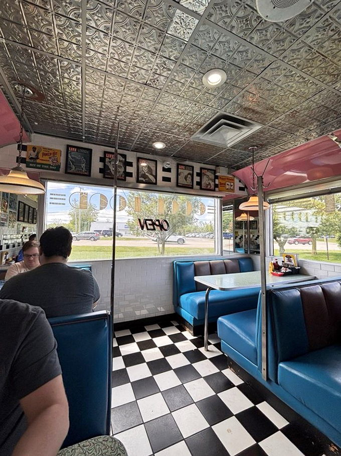 Sunlight streams through windows onto blue booths where countless Michigan mornings have been greeted with coffee and conversation.