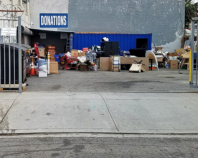 The donations entrance: where LA's closet cleanouts become tomorrow's thrifting gold mines for savvy shoppers with vision.