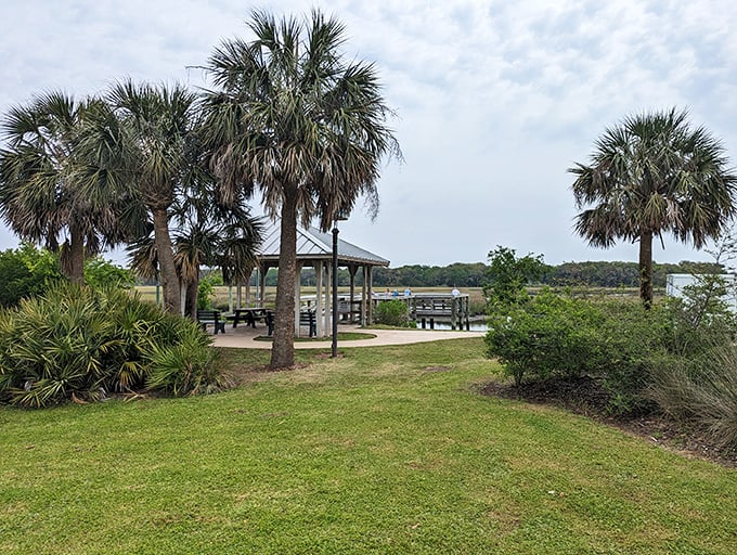Egan's Creek Park offers a gazebo with a view that makes even non-poets contemplate writing verse about the marshland's golden hues and dancing light.