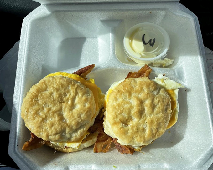 The egg, cheese, and bacon biscuit trinity - proof that good things come in threes.
