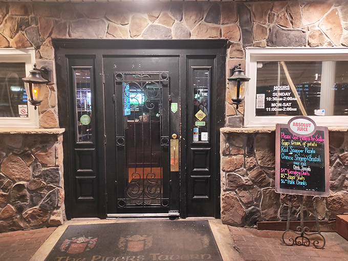 The entrance says "medieval castle meets neighborhood pub"&mdash;a doorway that promises you're about to make a very good decision.