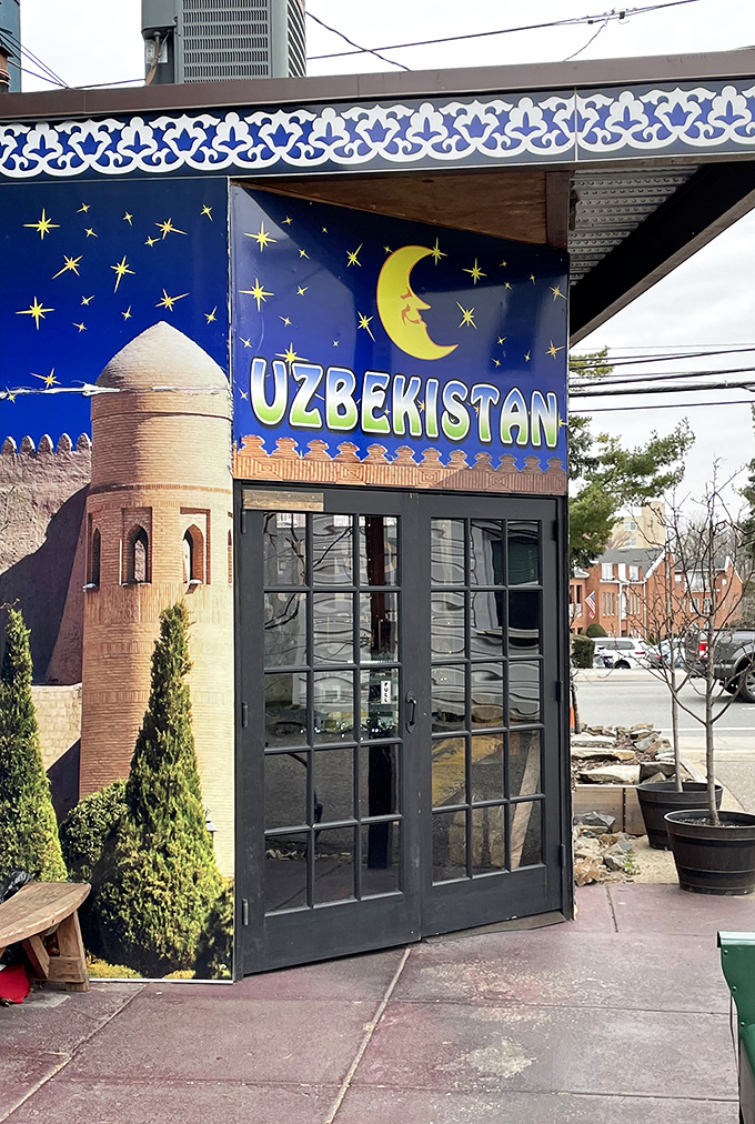 The entrance beckons with artwork that promises your taste buds are about to embark on an unforgettable journey.