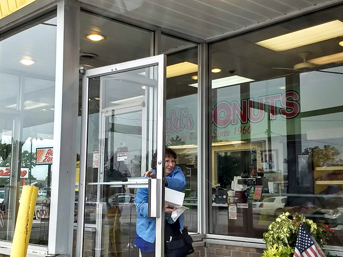 That moment when you're walking out with a box of donuts and realize you're carrying happiness in cardboard form.
