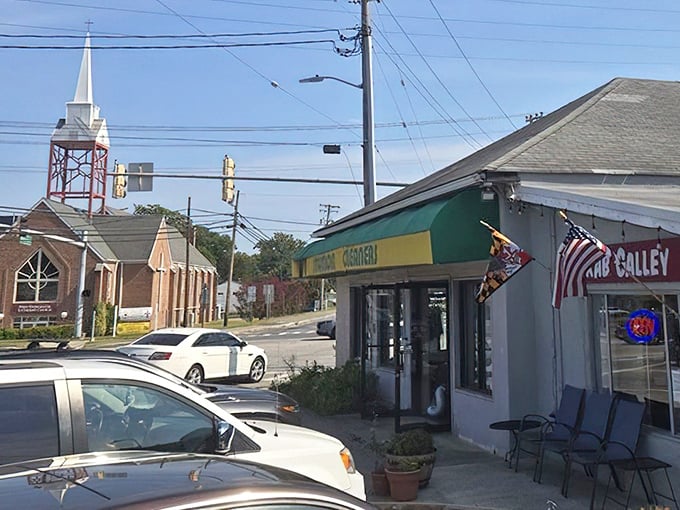 Situated at a crossroads of faith and flavor&mdash;the church steeple watches over this temple of seafood like a divine blessing.