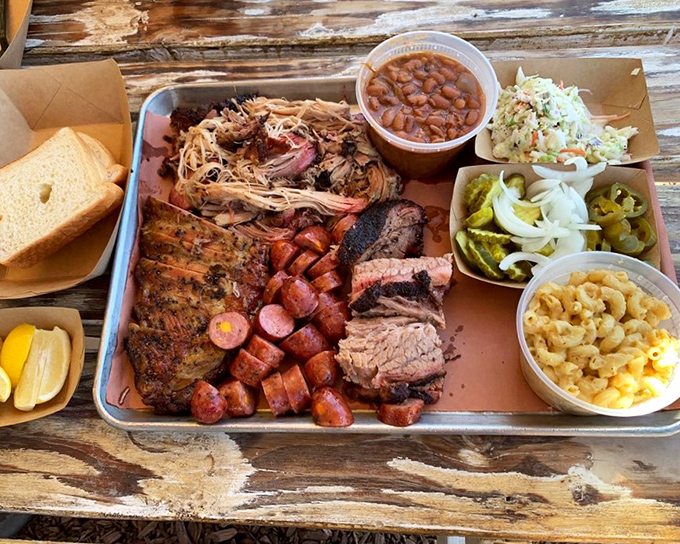 The barbecue motherload&mdash;a tray that answers all of life's important questions. Multiple meats, multiple sides, multiple reasons to loosen your belt.