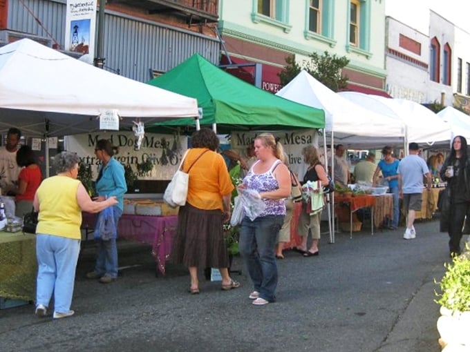 Placerville's farmers' market transforms Main Street into a community gathering spot, where local bounty changes hands under colorful canopies.