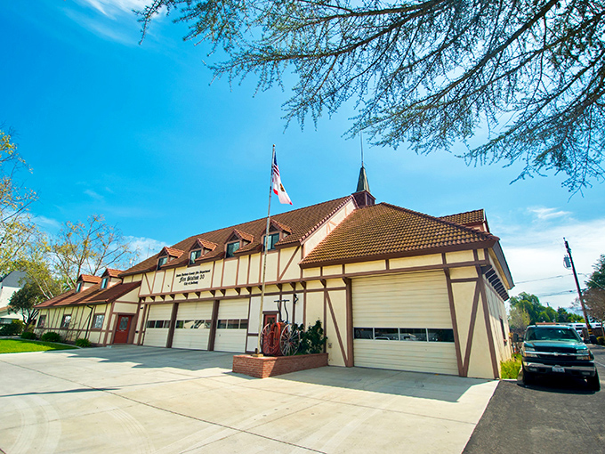 Even emergency services get the Danish treatment&mdash;this fire station looks ready to rescue gingerbread men from burning cookie houses.