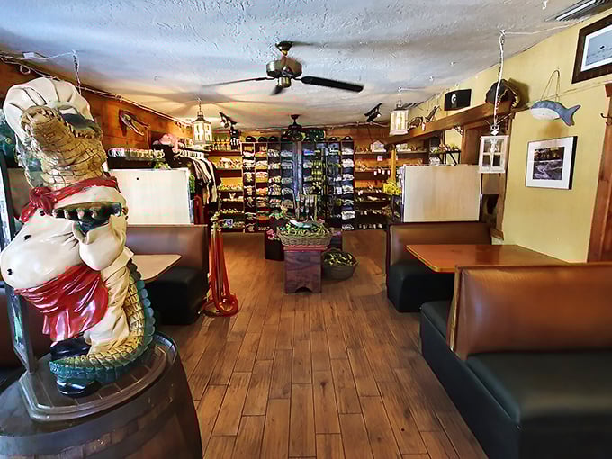 The gift shop offers treasures that scream "I survived Florida!" more authentically than anything you'll find at the airport. That alligator statue has seen things.