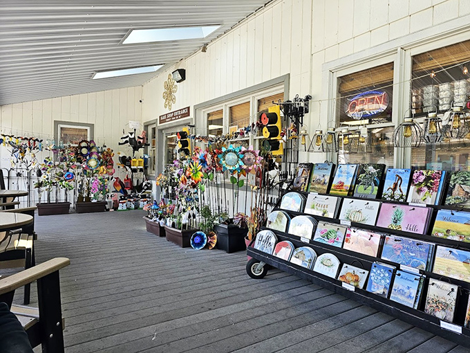 The gift shop entrance feels like stepping into a Pinterest board come to life &ndash; colorful, charming, and filled with items you suddenly need.