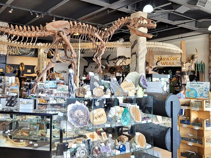 The gift shop combines education with retail therapy. That skeleton watching over shoppers seems to say, "Yes, you definitely need that dinosaur t-shirt."