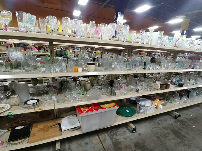 Glassware shelves that would make your grandmother swoon &ndash; from everyday tumblers to crystal pieces waiting for their next special occasion. 