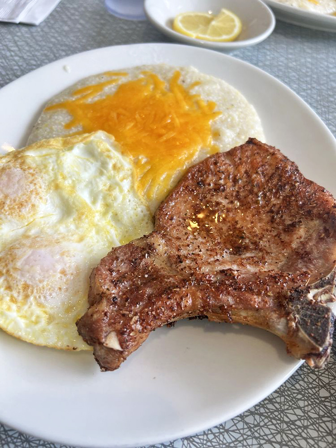 A pork chop and eggs plate that doesn't need Instagram filters&mdash;just your undivided attention and an empty stomach.