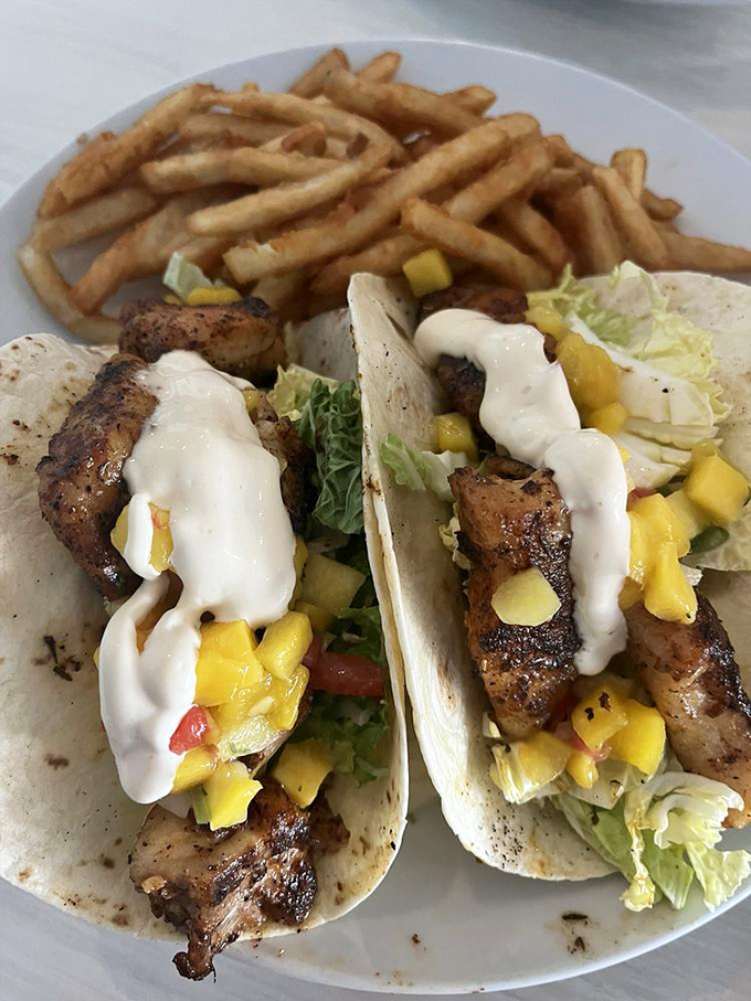 Fish tacos that make you wonder why you'd ever eat anything else. The mango salsa is just showing off its tropical credentials.
