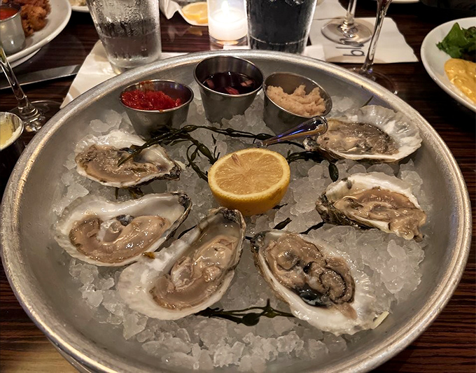Oysters on ice&mdash;nature's perfect appetizer. These briny treasures come with colorful companions that add zing to each slurp of oceanic perfection.