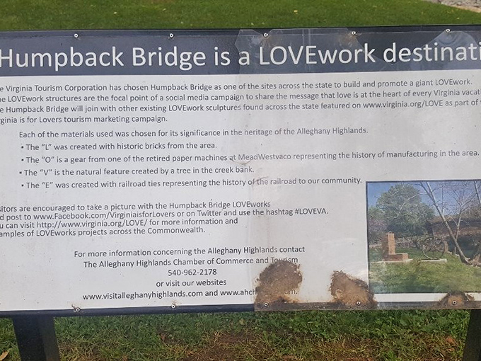 Virginia is for bridge lovers! This informational sign explains the clever LOVE installation that connects this historic site to the state's famous tourism slogan.