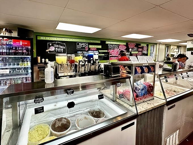 The display case&mdash;where dreams and diet plans come to negotiate terms. Those toppings are just waiting to jump onto your scoop.