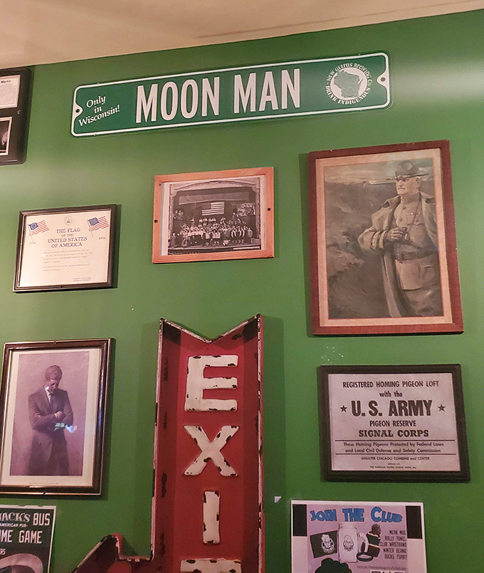 Military memorabilia and vintage signs create walls that tell stories of American history while you enjoy contemporary comfort food.