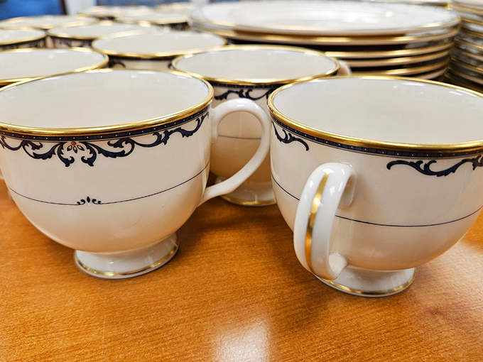 Elegant teacups with gold trim whisper of more genteel times. These aren't just vessels for caffeine&mdash;they're invitations to slow down and savor the moment.