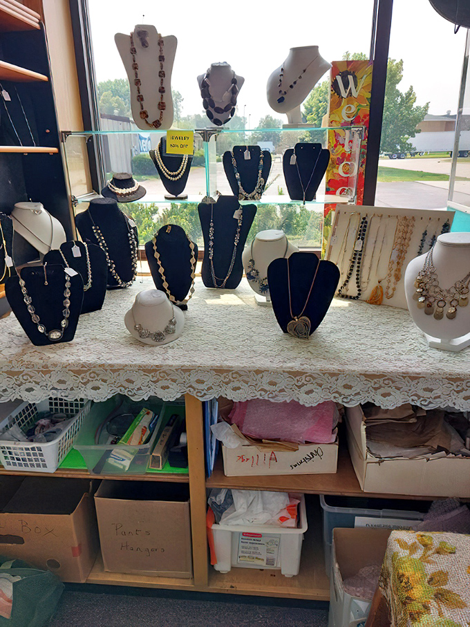 Jewelry displayed with care&mdash;these necklaces and pendants await their chance to adorn new necks and create fresh memories.