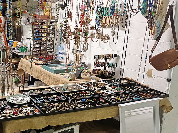 Jewelry displays that sparkle with possibility. These cascading necklaces and organized trays transform ordinary tables into treasure chests of personal expression.